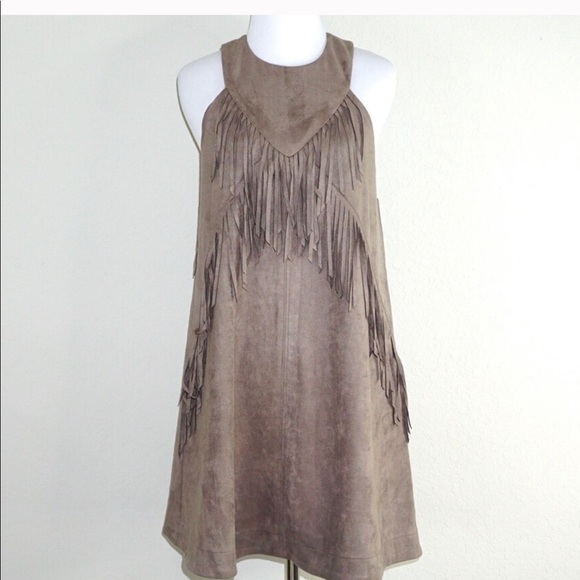 J.O.A. | Dresses | Joa Taupe Faux Suede Fringe Aline Tank Dress | Poshmark